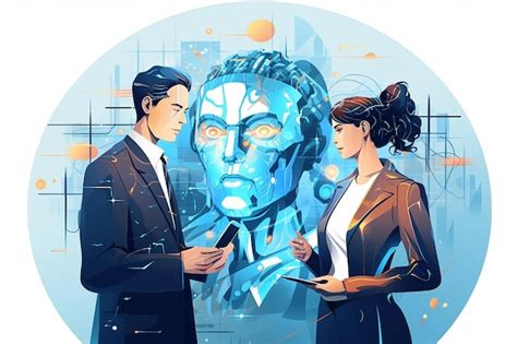 Premium Ai Image Robots Man And Woman With Artificial Intelligence Working With Virtual