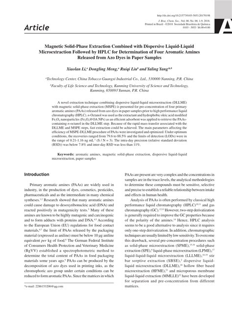 Pdf Magnetic Solid Phase Extraction Combined With Dispersive Liquid