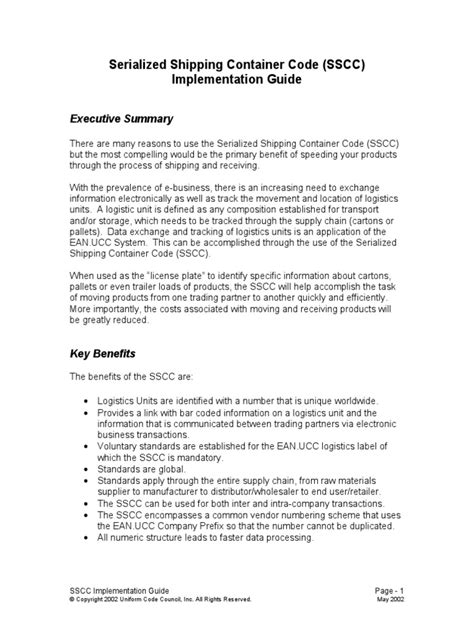 Serialized Shipping Container Code Sscc Implementation Guide Pdf
