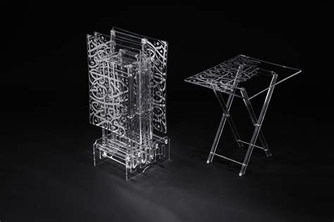 vague oval rectangular 4 pcs table set with silver arabic calligraphy