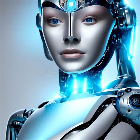 Ai Generated Illustration Of A Young Female Robot With Blue Eyes Stock