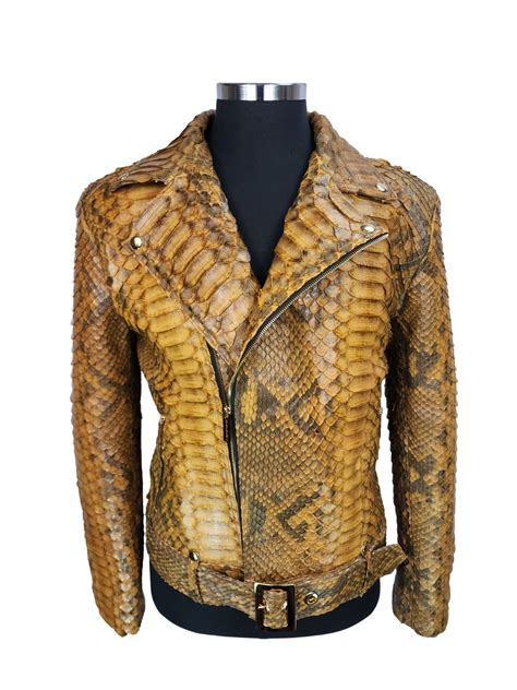 Men S Hendrix Light Brown Python Biker Jacket Biker Jacket Mens
