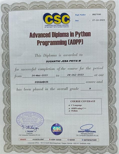python adpp certificationachieved csc suganthi jeba priya