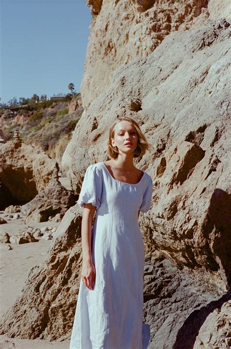 Puffed Sleeved Scoop Neckline Dress In Mist Blue