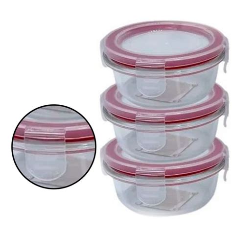 Kit 5 Potes De Vidro Hermético Marmita 4 Travas 640 Ml Fitness