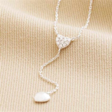 Sterling Silver Crystal Heart Lariat Necklace Lisa Angel