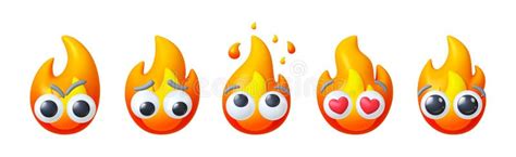 Cute Emotional Fires 3d Icons Red Flames Faces With Eyes Fire In Love