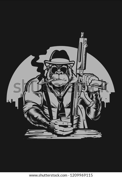 Gorilla Mafia Funny Vector Illustration Stock Vector Royalty Free
