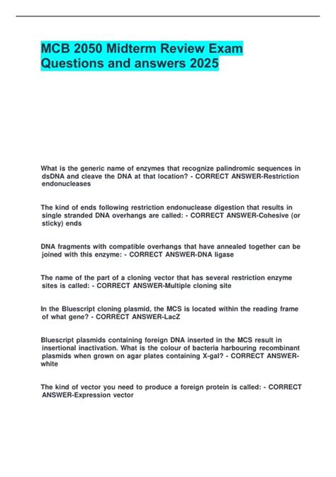 MCB 2050 Midterm Review Exam Questions And Answers 2025 MCB 2050 Stuvia US