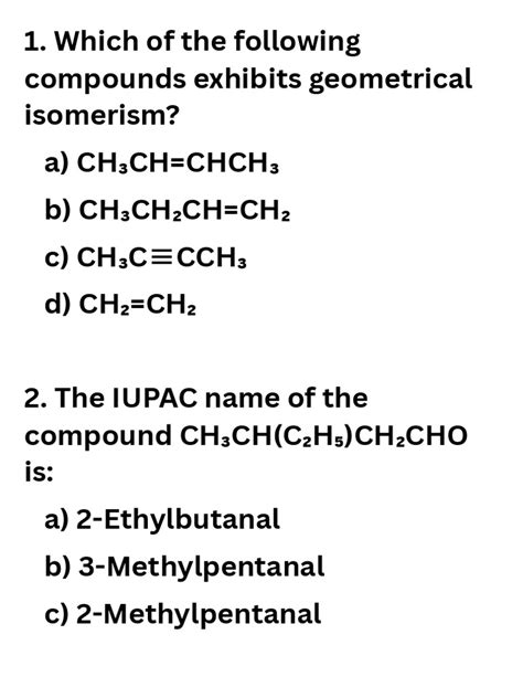 1 Which Of The Following Compounds Exhibits Geometrical Isomerism Pdf Ethanol Benzene