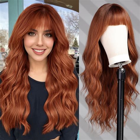 Wokestar Long Red Ginger Wigs For Women Synthetic Hair Wavy Wig With Fringe Uk Beauty