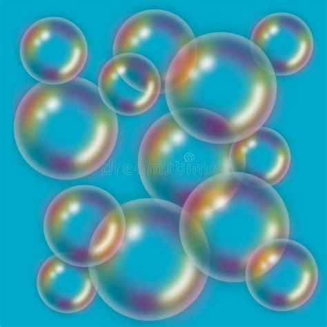 Soap Bubbles Are Frothy Realistic With Rainbow Colors On A Blue