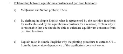 Solved 1 Relationship Between Equilibrium Constants And