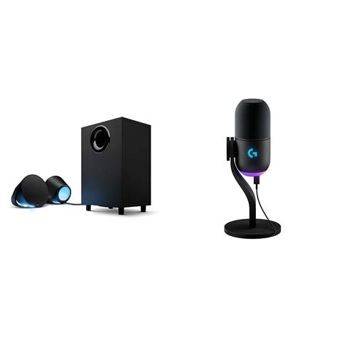 Logitech G560 PC Gaming Speaker System Yeti GX Dynamic RGB Gaming Microphone Bundle Black