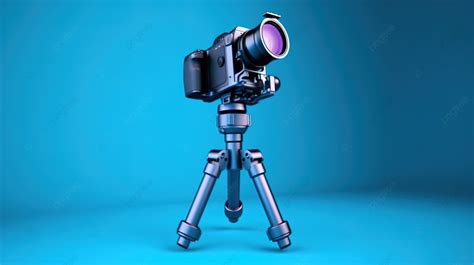 Dslr 또는 비디오 카메라용 짐벌 안정화 삼각대 시스템을 갖춘 파란색 배경의 3d 렌더링 짐벌 비디오 촬영 비디오그래퍼
