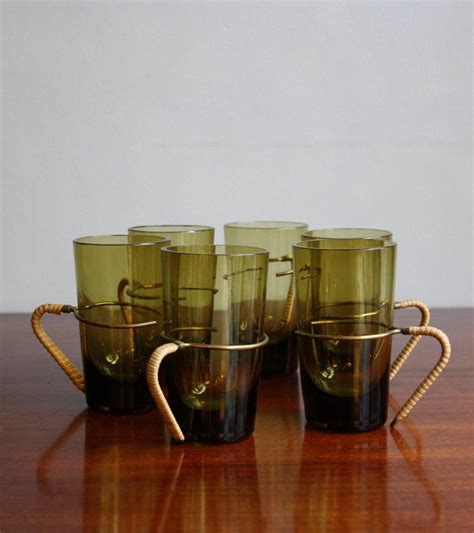 Set Of Six Brass Handled Glasses By Werkstätte Carl Auböck Iii For Sale