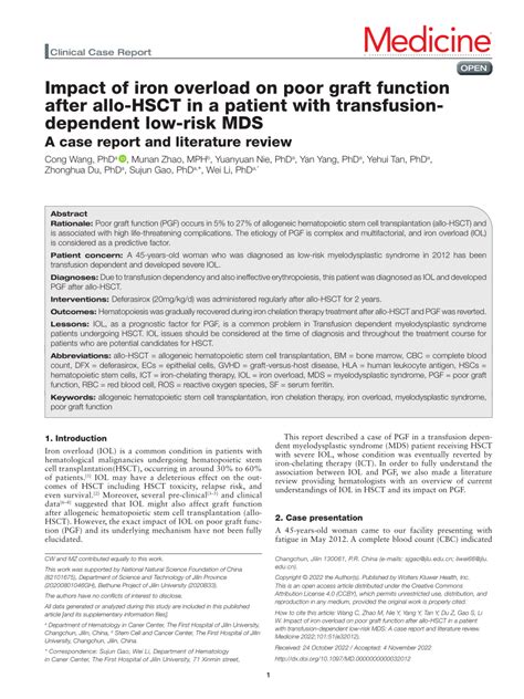 pdf impact of iron overload on poor graft function after allo hsct in