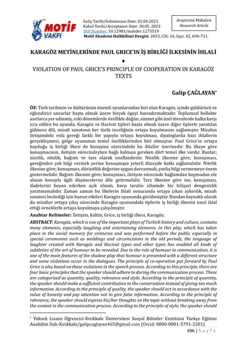 Pdf KaragÖz Metİnlerİnde Gricein İŞbİrlİĞİ İlkesİnİn İhlalİviolation Of Paul Grices