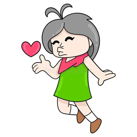 Girl In Love Celebrating Valentine Doodle Icon Image Kawaii Stock
