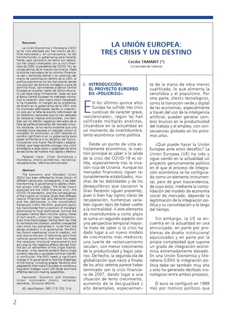 La UniÓn Europea Tres Crisis Y Un Destino Cecilio Tamarit Pdf