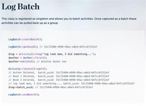 LogBatch Static Methods Issue 1172 Spatie Laravel Activitylog GitHub