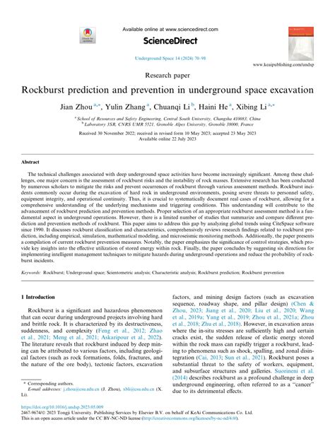pdf rockburst prediction and prevention in underground space excavation