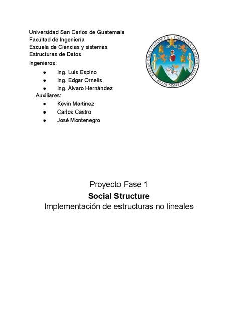 Edd F 1 2s2024 Primera Fase O Primer Proyecto De Estructuras De Datos Universidad San