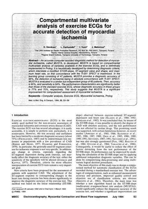 Pdf Compartmental Multivariate Analysis Of Exercise Ecgs For Accurate Detection Of Myocardial
