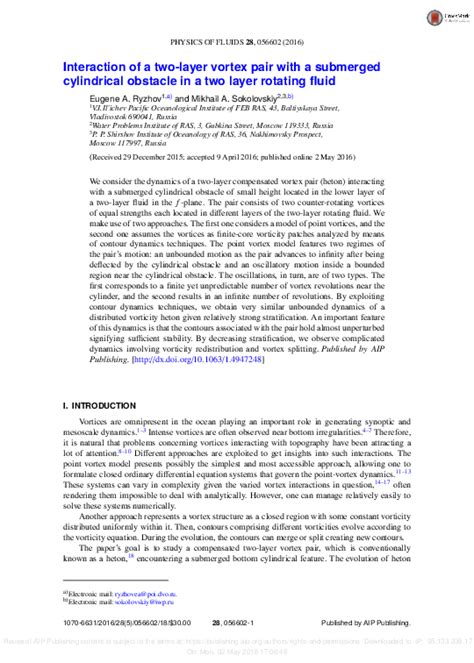 pdf interaction of a two layer vortex pair with a submerged