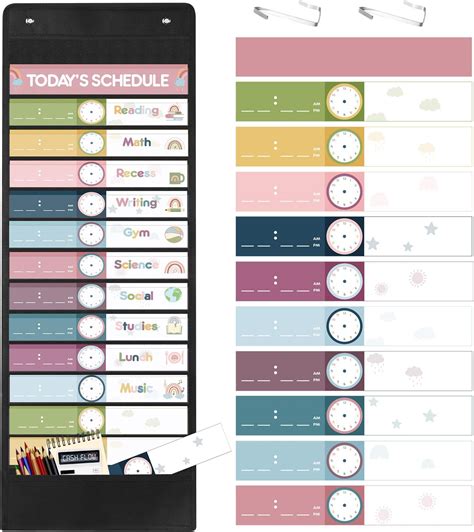 Daily Schedule Pocket Chart Class Schedule With 13 Cards 13 1 Pockets Office Products