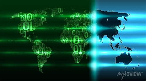 World Map Of The Earth With Continents From A Binary Code With Wall