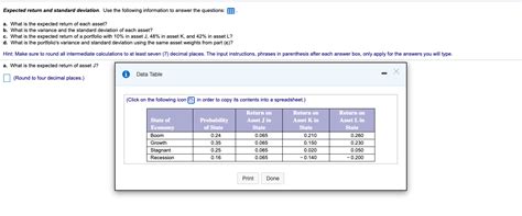 Solved Expected Return And Standard Deviation Use The Chegg