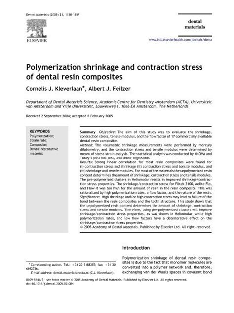 Polymerization Shrinkage And Contraction Stress Of Dental Resin