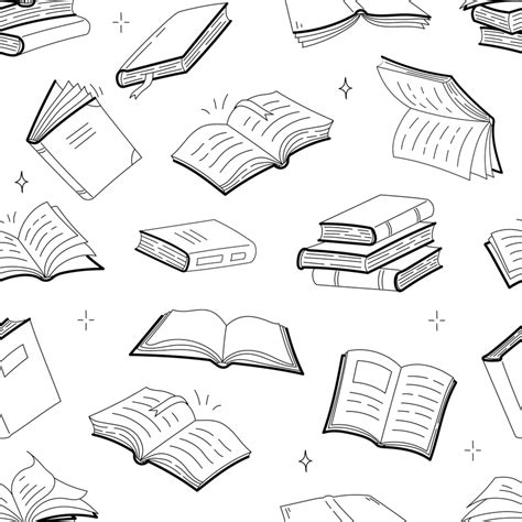 Books Seamless Pattern With Doodle Outline Textbooks Background Story