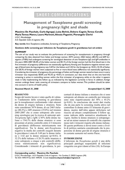 Pdf Management Of Toxoplasma Gondii Screening In Pregnancy Light And