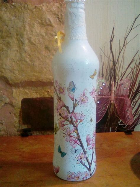 Decorated Wine Bottle Decoupage Recycled Glass Bottles Glass Bottle