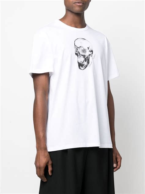Alexander Mcqueen Skull Print Cotton Jersey T Shirt In White Modesens