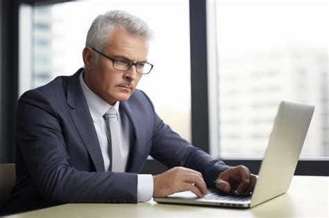 Premium Ai Image Portrait Of A Businessman Working On A Laptop In An