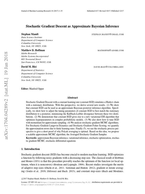 Stochastic Gradient Descent As Approximate Bayesian Inference Pdf