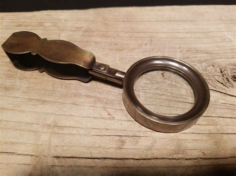 Antique Vintage Style Brass Pocket Folding Optical Glass Magnifying L