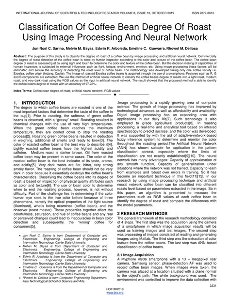 PDF Classification Of Coffee Bean Degree Of Roast Using Image Processing And Neural Network