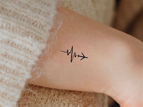 Airplane Heartbeat Temporary Tattoo Etsy