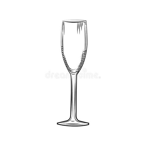 Hand Drawn Empty Champagne Glass Sketch Engraving Style Stock