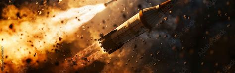 Rocket Bursts Through Fiery Explosion In Space Surrounded By Debris