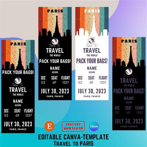 Editable Boarding Pass Template Printable Boarding Ticket To Paris