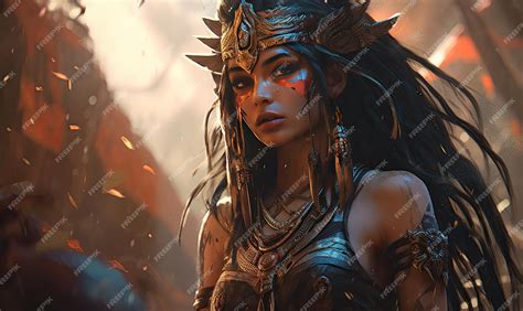 Premium Ai Image A Woman In A Native American Costume Standing In A