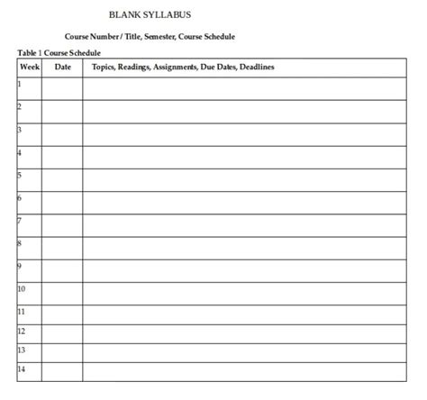 Blank Course Syllabus Template Free Excel Templates