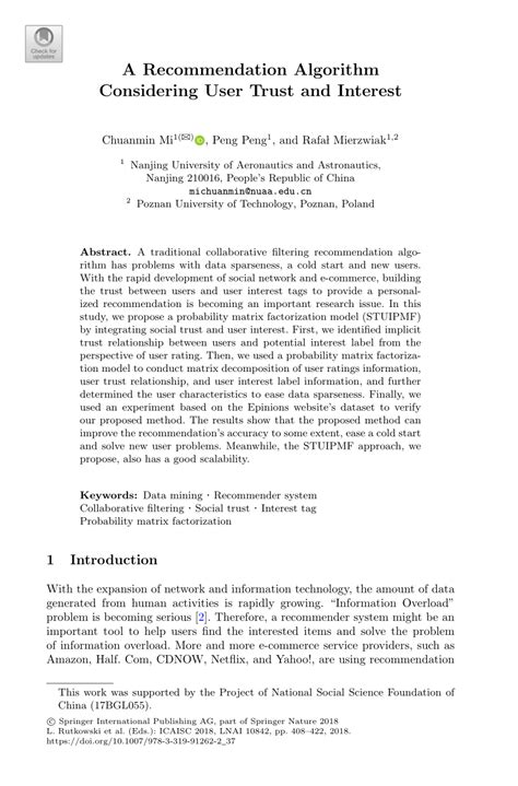Pdf A Recommendation Algorithm Considering User Trust And Interest
