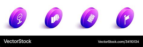 Set Isometric Stop Sign Folded Map With Push Pin Vector Image