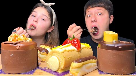 Asmr Chocolate Cake Caramel Cake Banana Cake Eating Sounds Mukbang 먹방 Tati Asmr Youtube